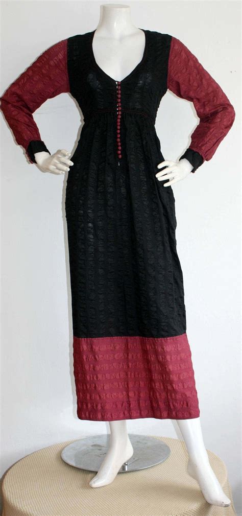 Important Vintage Jean Muir Color Block Peasant Maxi Dress Evening