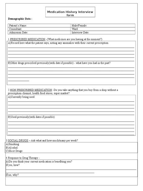 Medication History Interview Form Demographic Data Pdf Medical
