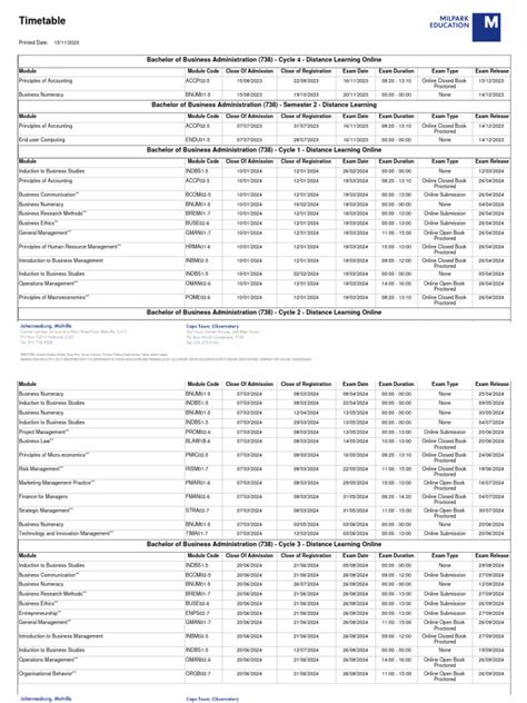Timetable Pdf Marketing Business