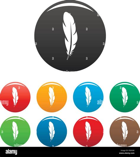 Quill Feather Icons Set 9 Color Vector Isolated On White For Any Design