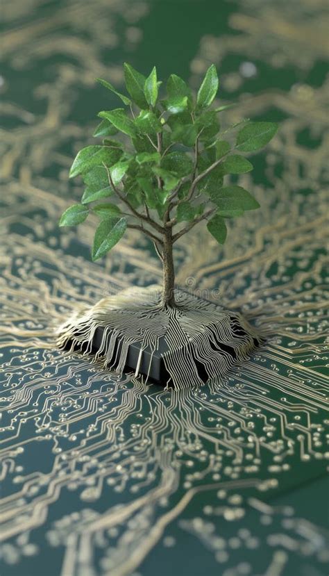 A Close Up Of An Eco Tree Growing From A Circuit Board Symbolizing