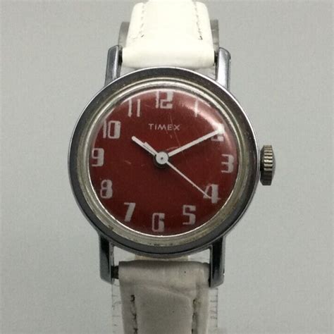 Vintage Timex Mercury Watch Women 25mm Silver Tone Red Dial Manual Wind