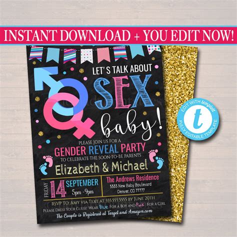 Gender Reveal Party Invitation Editable Template — Tidylady Printables