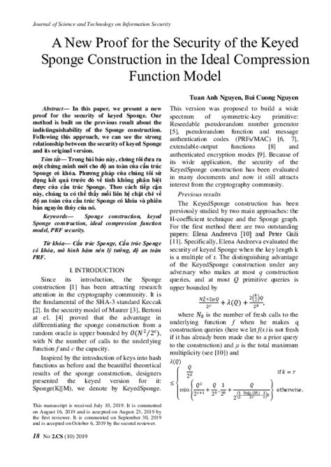 Pdf A New Proof For The Security Of The Keyed Sponge Construction In