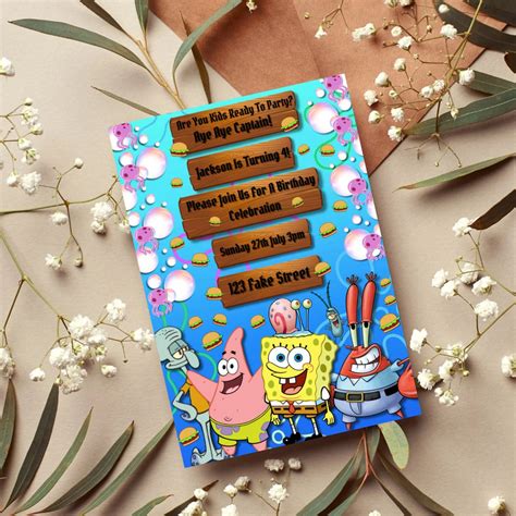 Editable Spongebob Birthday Invitation Sponge Bob Invite Template