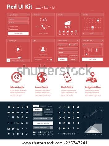 Red Ui Kit Designing Responsive Websites Stock Vector Royalty Free 225747241 Shutterstock