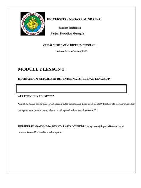 Modul 2 Pelajaran 1 Definisi Sifat Dan Ruang Lingkup Kurikulum