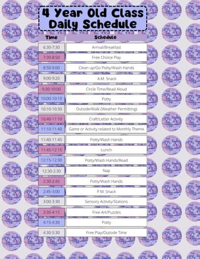 Disco Party Pre K 4 Year Old Class Daily Class Schedule Tpt