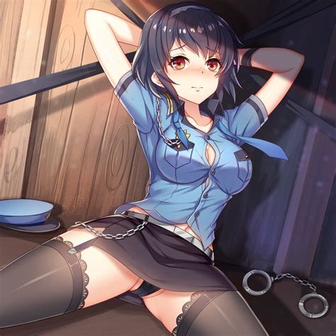 Rule 34 Black Hair Black Panties Female Girlgame Hentai Girl Game Orange Eyes Panties Police