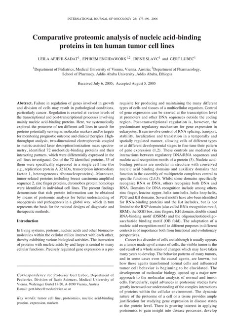 Pdf Comparative Proteomic Analysis Of Nucleic Acid Binding Proteins