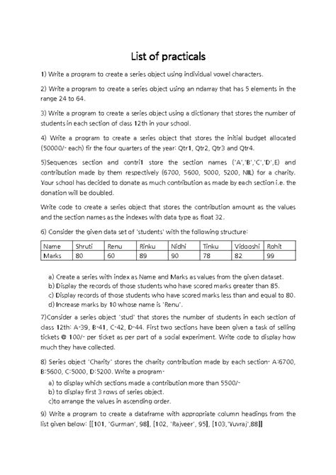 Practical Exercises For Dataframe And Series Creation In Python Cs101