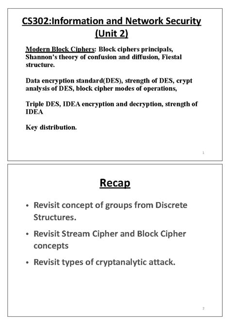 Cs302 Information And Network Security Unit 2 Modern Block Ciphers
