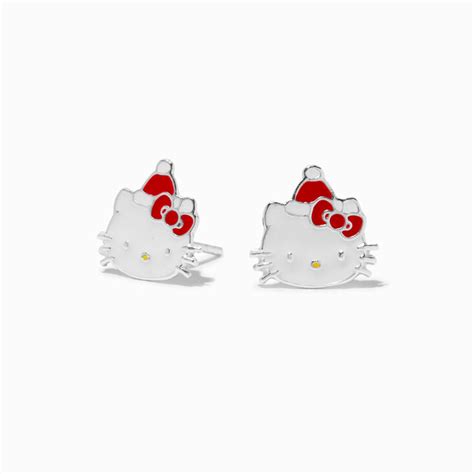 Aros Hello Kitty Sombrero Navideño Plata Sanrio Sofkncute