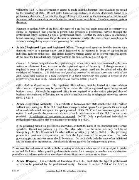 Texas Articles Of Organization For Professional Limited Liability
