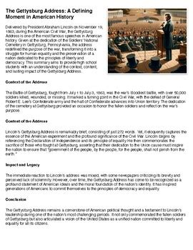 Gettysburg Address Civil War 1863 Reading Summary And Questions Tpt