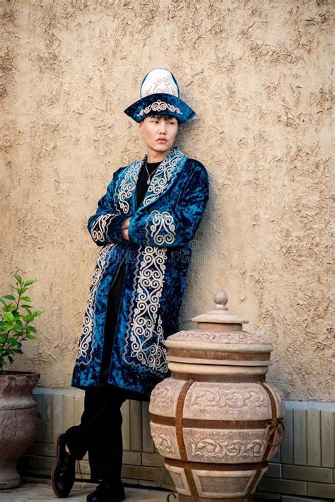 Kazakh Man In National Ethnic Costume With Chapan Central Asia Stock