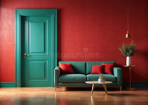 Minimalist Teal Door And Red Wall Living Room A Serene And Stylish Home