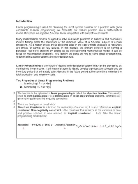 Maximizing Profit With Linear Programming Pdf Mathematical