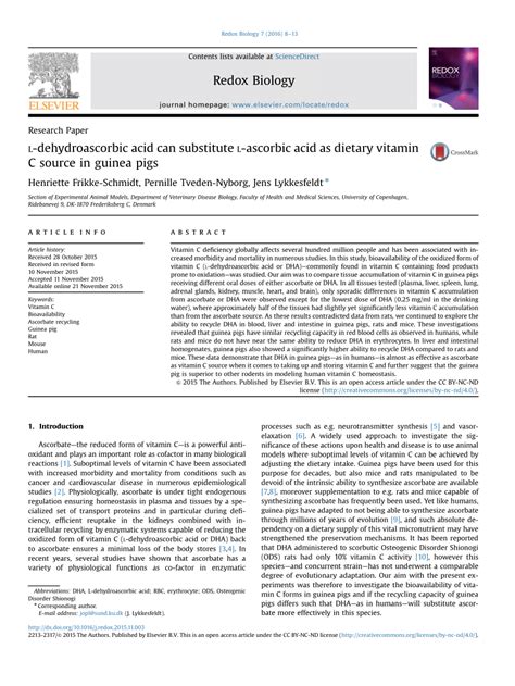 Pdf L Dehydroascorbic Acid Can Substitute L Ascorbic Acid As Dietary
