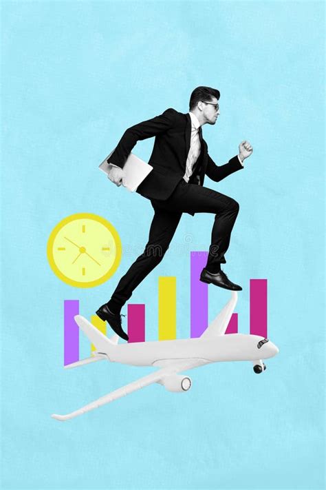 poster image vertical photo collage of serious businessman run chart