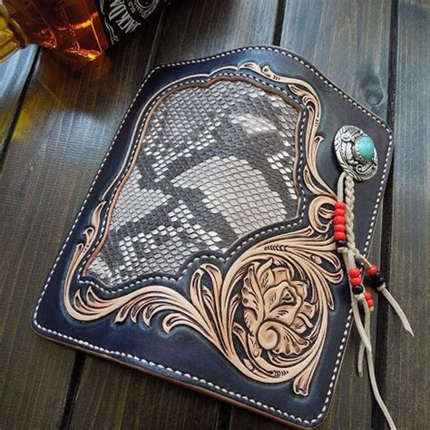 Handmade Leather Tooled Floral Mens Clutch Wallet Cool Wallet Long