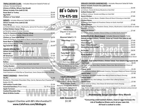Bbs Bagels Menu In Alpharetta Georgia Usa