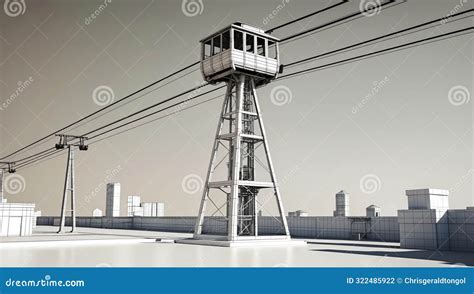 3d Wireframe Render Of A Cable Car Tower Architecture Ai Generated Stock Illustration