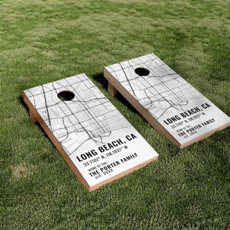 Long Beach City Map Coordinates Cornhole Set Zazzle