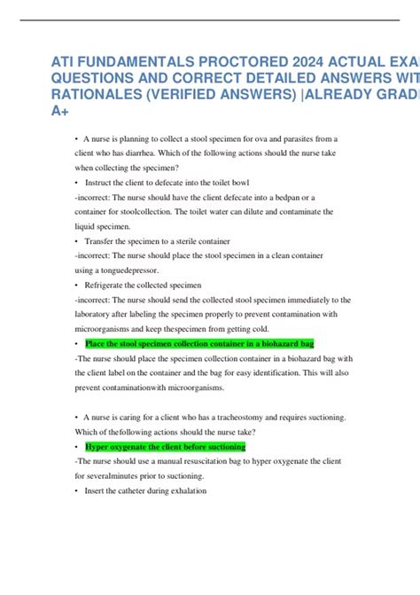 Ati Fundamentals Proctored 2024 Actual Exam Questions And Correct Detailed Answers With