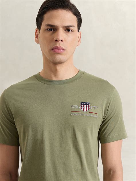 Shop Gant Men Olive Green Solid T Shirt Online