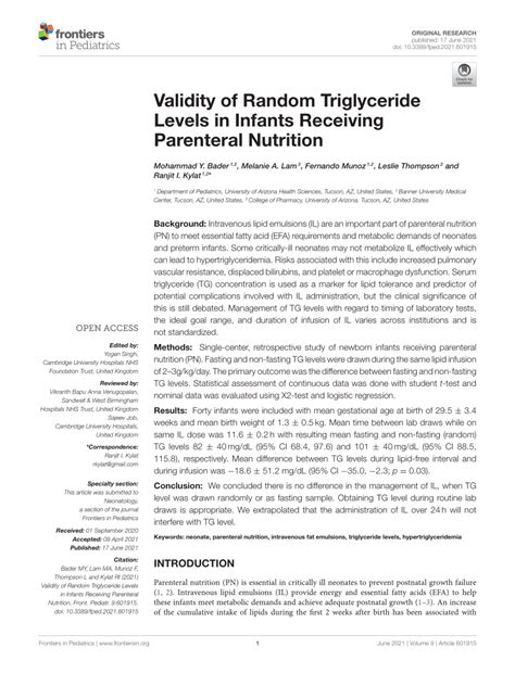 Pdf Validity Of Random Triglyceride Levels In Infants Receiving