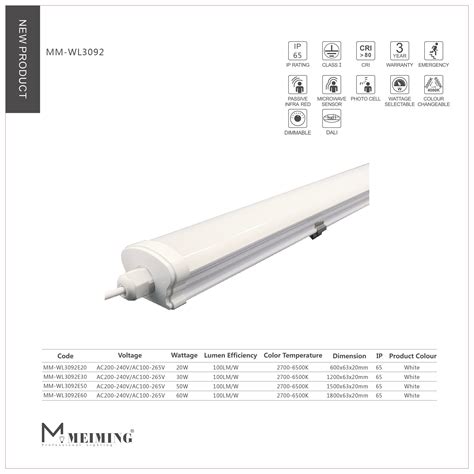 Ip65 Led Linear Lighting Fixture 100lm20w Waterproof Fitting Tri Proof