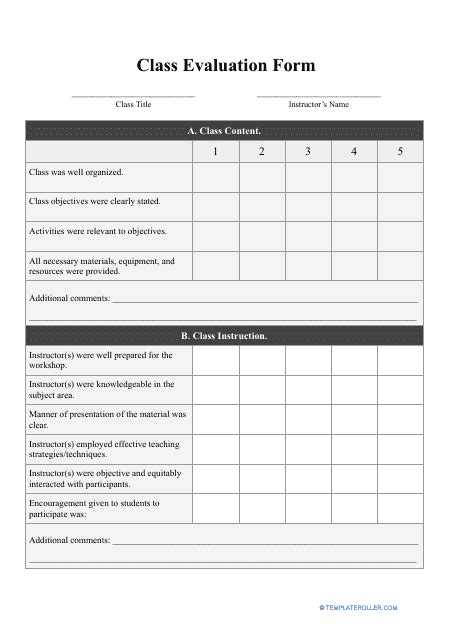 Class Evaluation Form Fill Out Sign Online And Download Pdf