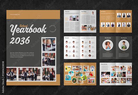 School Yearbook Layout With Stamp Frame Elements Stock Template Adobe