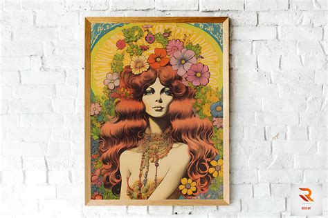 Vintage Retro Hippie Girl Wall Art Graphic By Ricco Art · Creative Fabrica