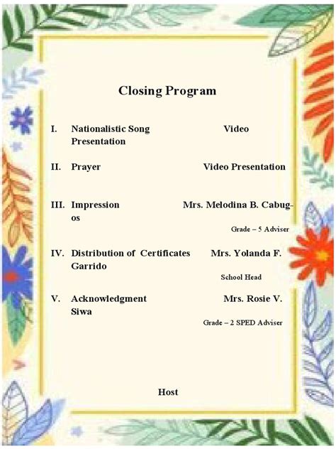 Closing Program Inset Pdf