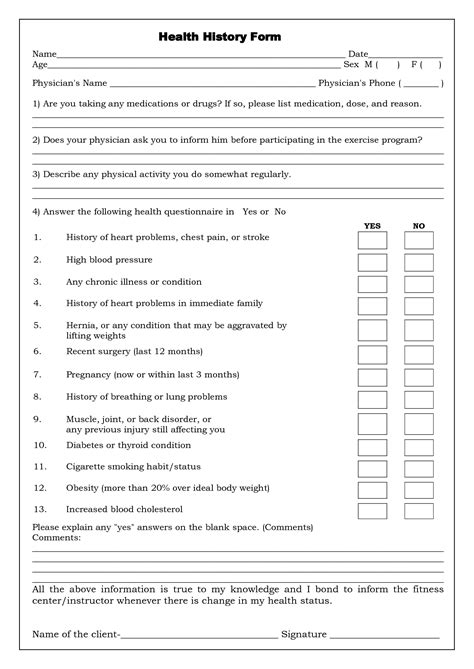 Medical Questionnaire Template