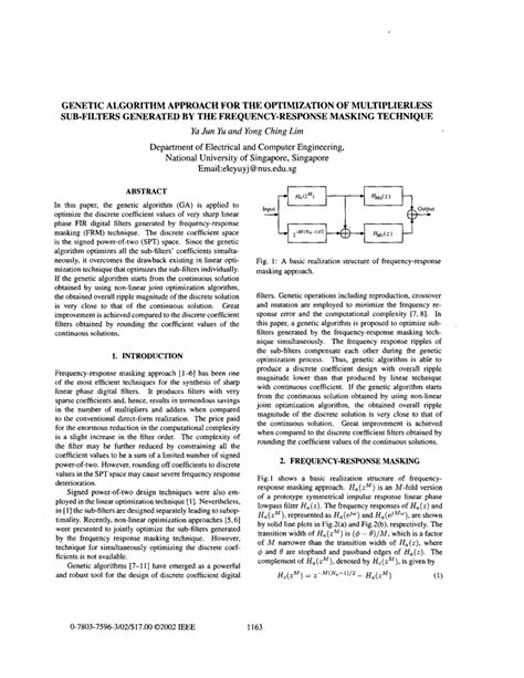 pdf genetic algorithm approach for the optimization of multiplierless