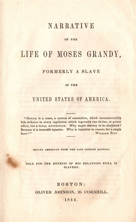 Narrative Of The Life Of Moses Grandy Formerly A Slave In The United