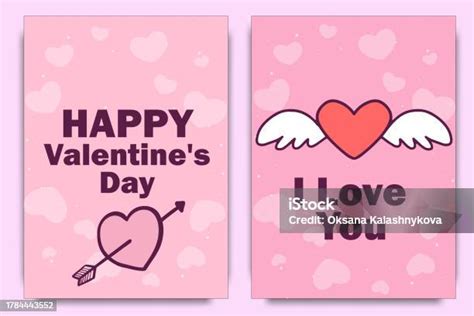 해피 발렌타인 데이 포스터 인사말 카드 세트입니다 초대장 포스터 브로셔 바우처 구름 새 열기구 하트가 있는 배너를 설정합니다 1960 1969 년에 대한 스톡 벡터 아트 및