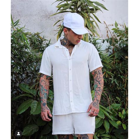 Conjunto Masculino Camisa Shorts Branco Escorrega O Preço