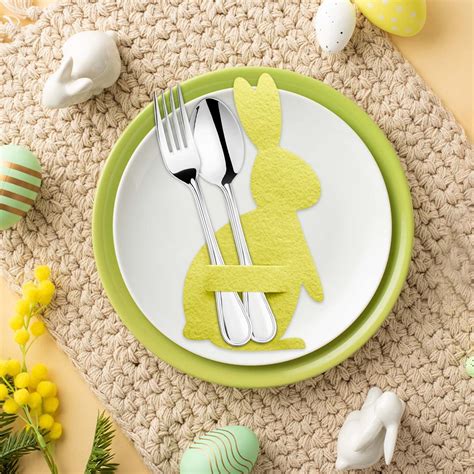 Easter Bunny Silverware Holder Set 4 Piece Decorative Cutlery Pouches
