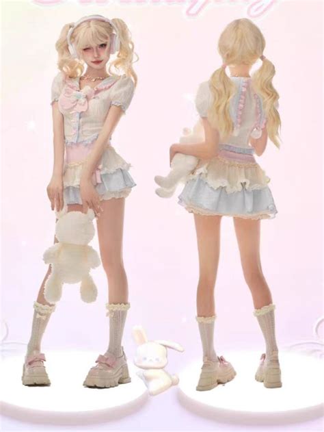 Japanese Style Kawaii 2 Piece Set Women Cute Y2k Crop Tops Casual