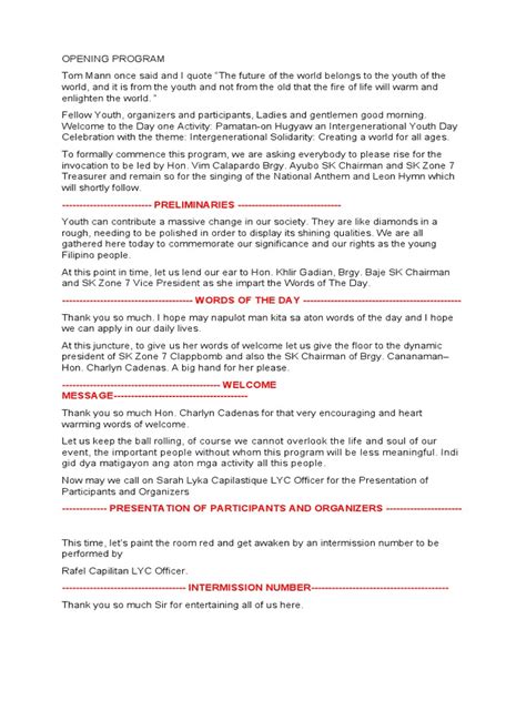 Opening Program Script Pdf