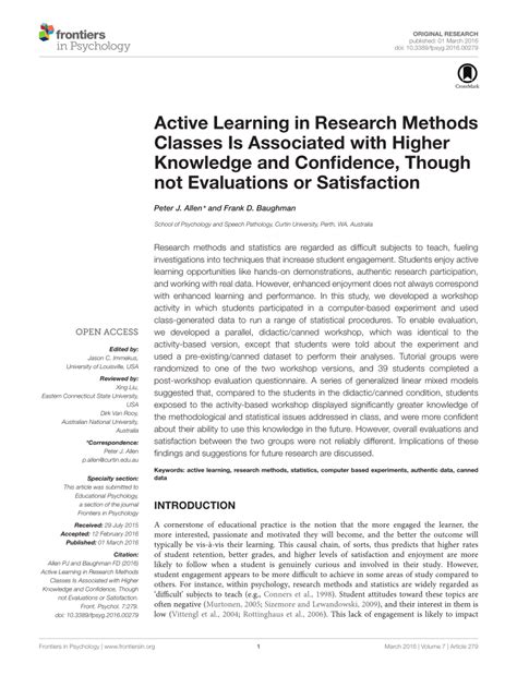 Pdf Active Learning In Research Methods Classes Is Associated With
