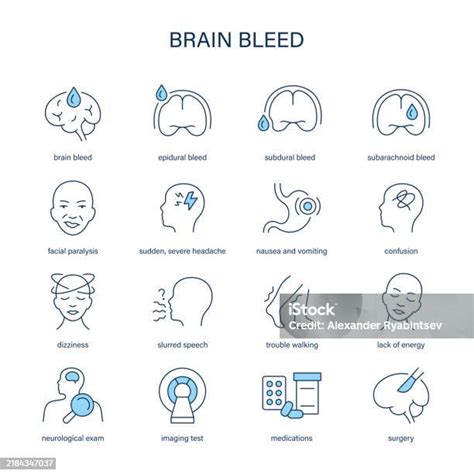 Brain Bleed Symptoms Diagnostic And Treatment Vector Icon Set Medical