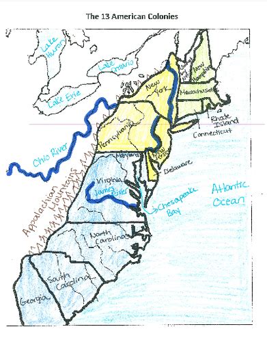13 Colonies Physical Features Map