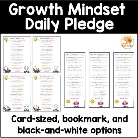 Daily Growth Mindset Classroom Pledge Posters Cards And Bookmarks For
