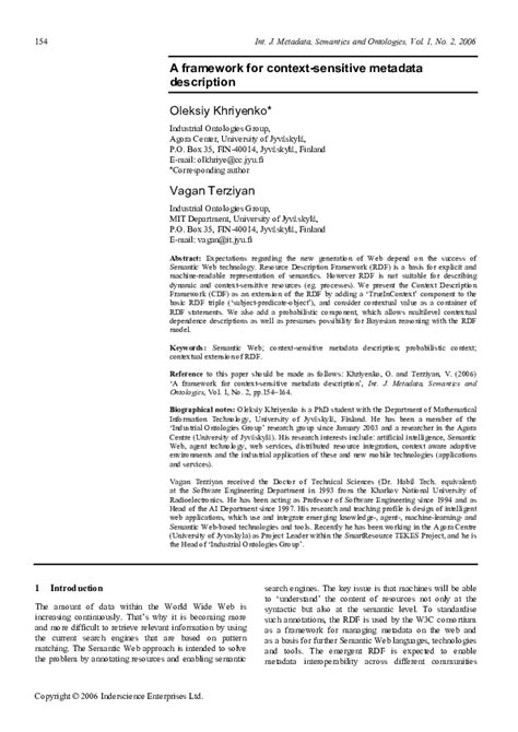 Pdf A Framework For Context Sensitive Metadata Description