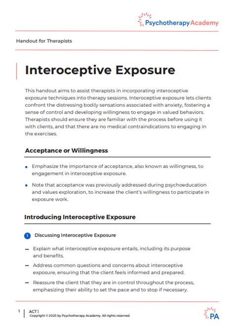 Interoceptive Exposure Overview — Therapist Worksheet Worksheets